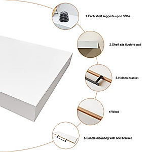 Floating Wall Shelf Set of 2, Wood Wall Decor Storage Shelf, Wall Mount Display Rack for Bedroom, Living Room, Bathroom, Kitchen, Office