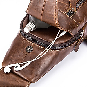 Men's Sling Bag Genuine Leather Chest Shoulder Backpack Cross Body Purse Water Resistant Anti Theft For Travel Hiking School