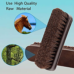 Annalovic 2 PC Horsehair Shoes Polish Brushes, Care Cleaning Daubers Applicators for Shoes, Boots, Leather Handbags, Coats Pans, Sofa, Furniture (Medium, Brown)