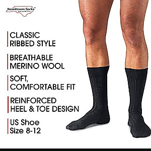 BoardroomSocks Merino Wool Mid-Calf Dress Socks for Men, Ribbed Dress Socks, Charcoal