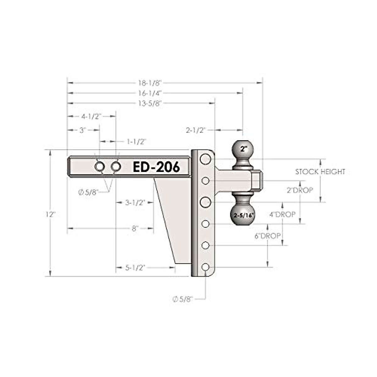 BulletProof Hitches 2.0" Adjustable Extreme Duty (30,000lb Rating) 6" Drop/Rise Trailer Hitch with 2" and 2 5/16" Dual Ball (Black Textured Powder Coat, Solid Steel)