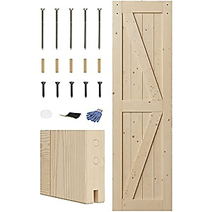 WINSOON 24in x 84 in Sliding Barn Door Interior Paneled Slab, DIY Unfinished Barn Doors Solid Spruce Wood, K Frame Planks, Pre-Drilled, Bottom Grooved, Easy to Install, Natural…