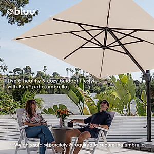 BLUU REDWOOD 10 FT Square Patio Umbrella Offset Cantilever Outdoor Umbrella Aluminum Market Hanging Umbrellas with 360° Rotation Device and Unlimited Tilting System & Cross Base (Beige)