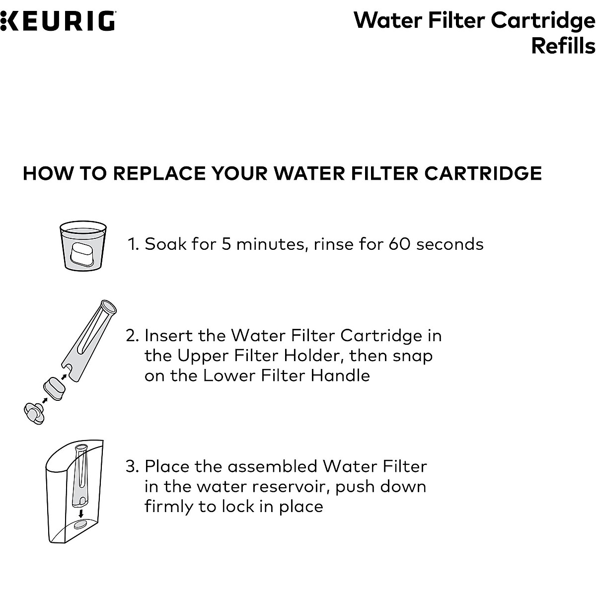 Keurig Water Filter Refill Cartridges, Replacement Water Filter Cartridges, Compatible with 2.0 K-Cup Pod Coffee Makers, 2 Count