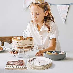 WXLDGHQ Serves 35 Guests White and Rose Gold Party Supplies,White and Rose Gold Birthday Paper Plates and Napkins,7" Disposable Party Dinnerware for Women