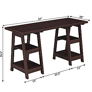 Convenience Concepts Designs2Go Double Trestle Desk with Shelves, Espresso