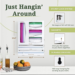 Ziplock Bag Storage Organizer, Foil & Plastic Wrap Dispenser with Cutter, Zip Lock Bag Container Organizer for Gallon, Quart, Sandwich &Snack Size, Bamboo Sandwich Bag Organizer for Kitchen Drawer