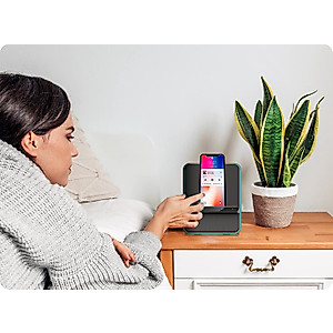 Wireless Charging Audio Dock by Azpen with Dual 8 watts Bluetooth Speakers, Upgraded Microphone for Handsfree Call, Wireless Charger for iPhone 15 14 13 12 11 and Samsung S23 S22 S21 S20