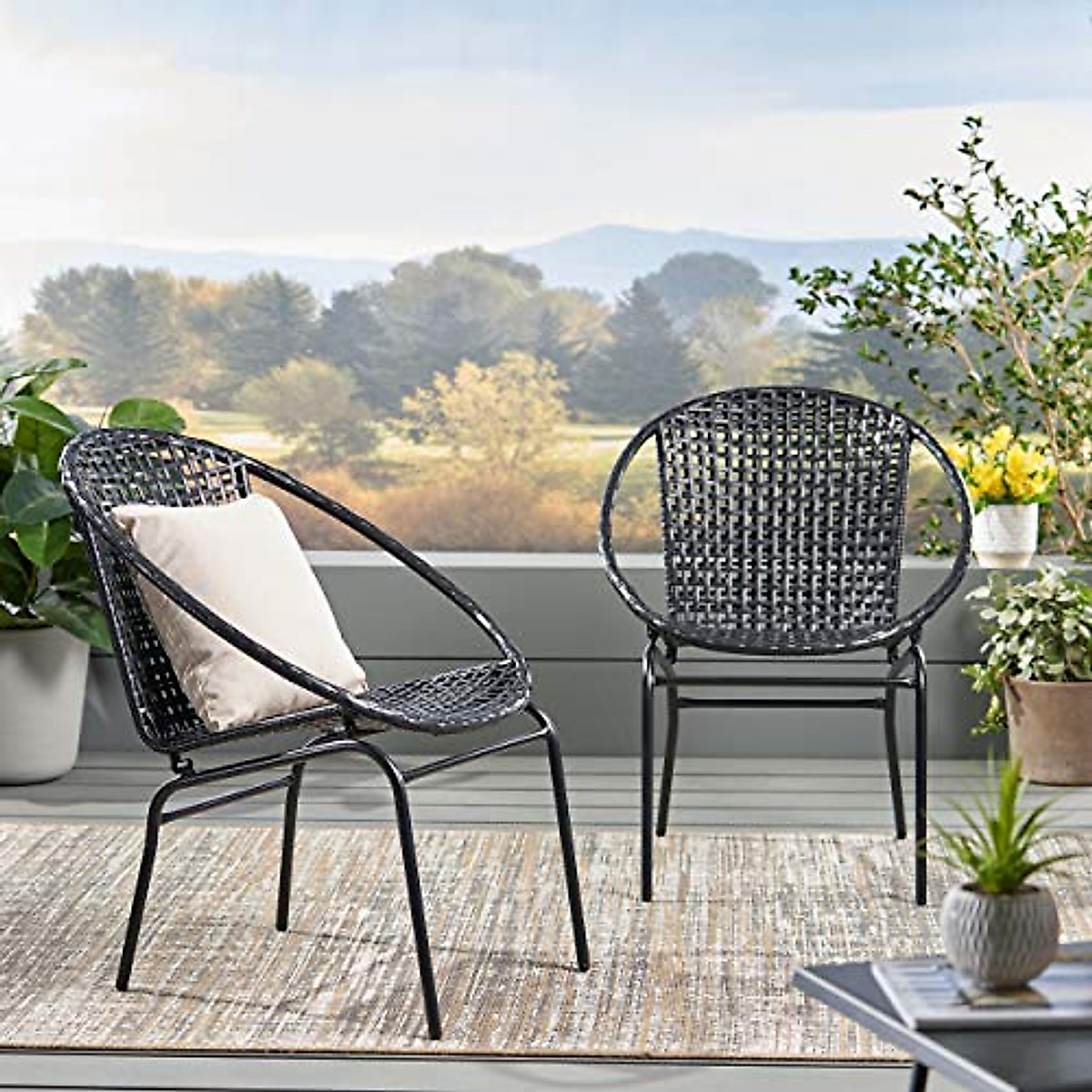 Jacqueline Outdoor Modern Faux Rattan Club Chair (Set of 2), Black