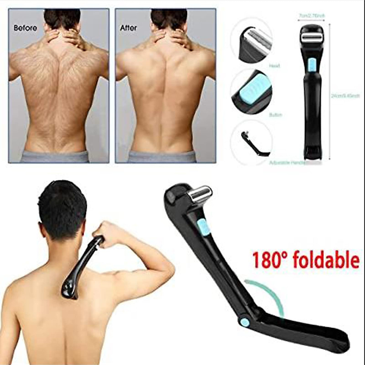Mochalight Back Shaver for Mens,Men Groomer Trimmer,Long Handle Back Hair Shaver,180 Degrees Foldable & Cordless,Easy to Use