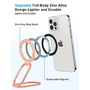 【2023 Upgraded】 Mag Safe Phone Ring Holder, SUPERONE Adjustable Magnetic Kickstand & Removable Phone Grip Compatible with Wireless Charging Only for iPhone 14 & 13 & 12 Series - Rose