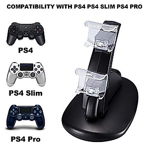 2 Pack PS4 Controller Charger, Playstation 4 / PS4 / PS4 Pro / PS4 Slim Controller Charging Dock Stand Stations with Dual Micro USB Fast Charging & LED Indicator (Black & White)