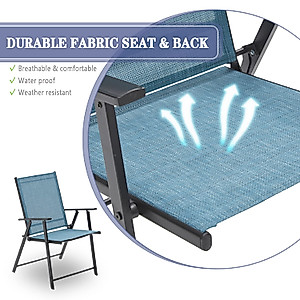 VICLLAX 4 Pieces Patio Folding Chairs, Outdoor Portable Sling Lawn Chairs for Camping Garden Pool Beach Yard, Light Blue