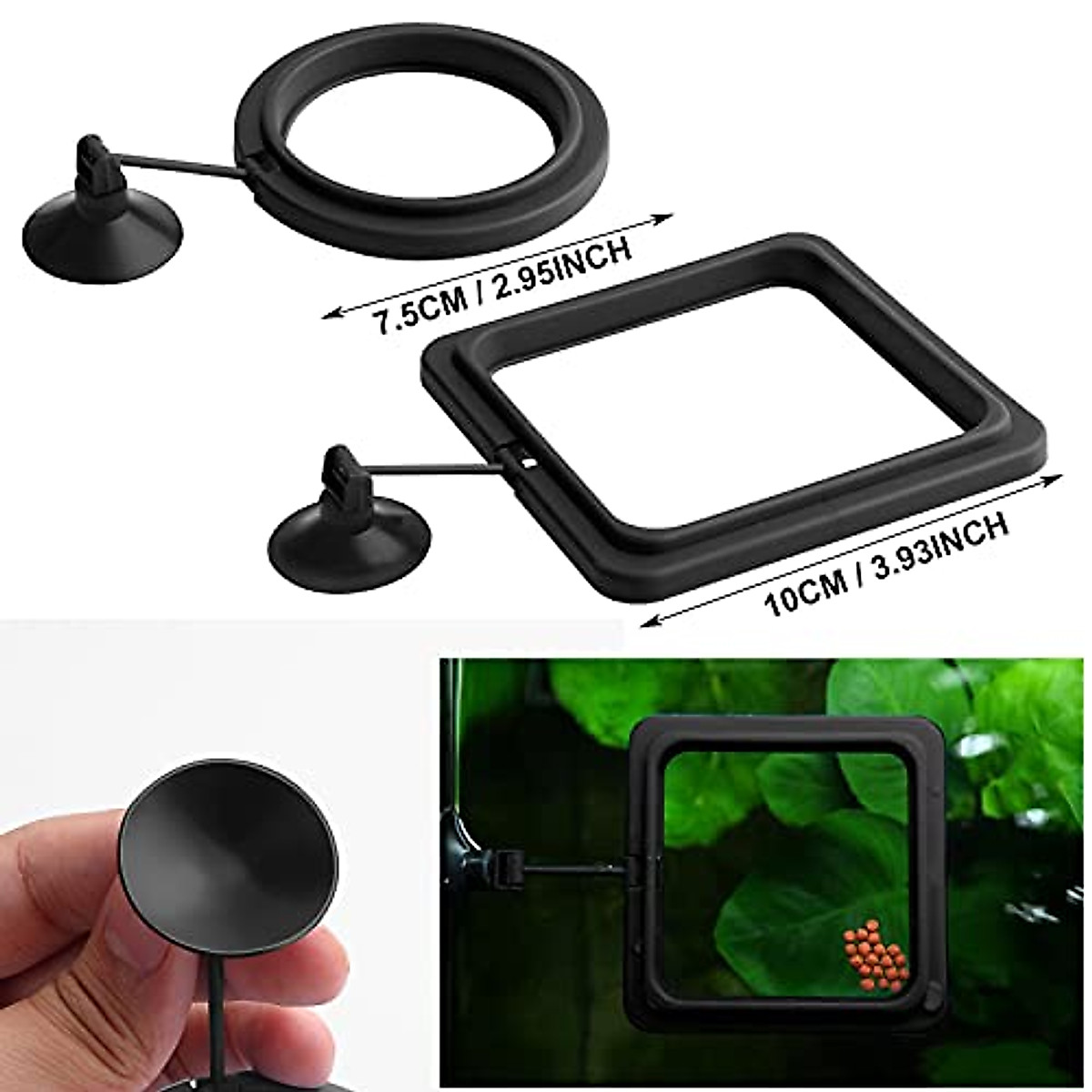Molain Fish Feeding Ring, 2 Pieces Fish Feeder Aquarium Fish Turtle Tank Accessories Food Feeder Circle for Guppy, Bettas, Goldfish, Turtle (Black)