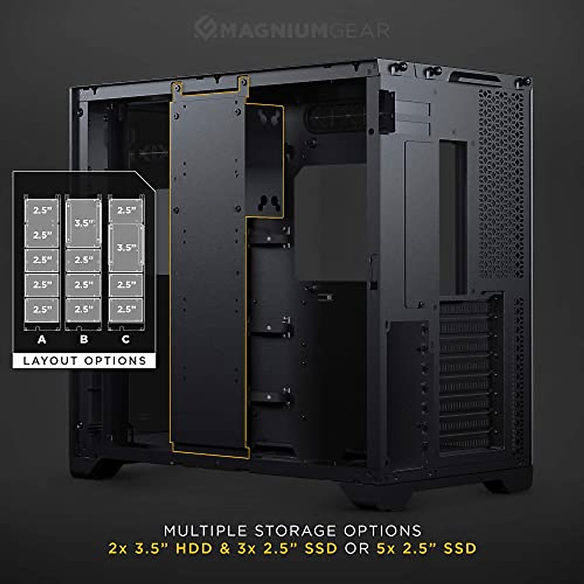 MagniumGear (MG-NE620Q_DBK02) NEO Qube 2, Dual Chamber ATX Mid-Tower, Digital-RGB Lighting, Front I/O USB Type C, Tempered Glass Panels, Black