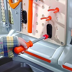 Step2 Big Builders Pro Kids Workbench – Includes 45 Toy Workbench Accessories, Interactive Features for Realistic Pretend Play – Indoor/Outdoor Kids Tool Bench – Dimensions 34" H x 38.5" W x 27.5" D