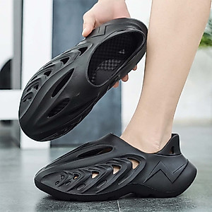 Eohsnem Foam Runner Shoes for Women Men, Hollow Cloud Slippers Lightweight Slip-On Walking Sneakers Breathable Soft Beach Sandals Black