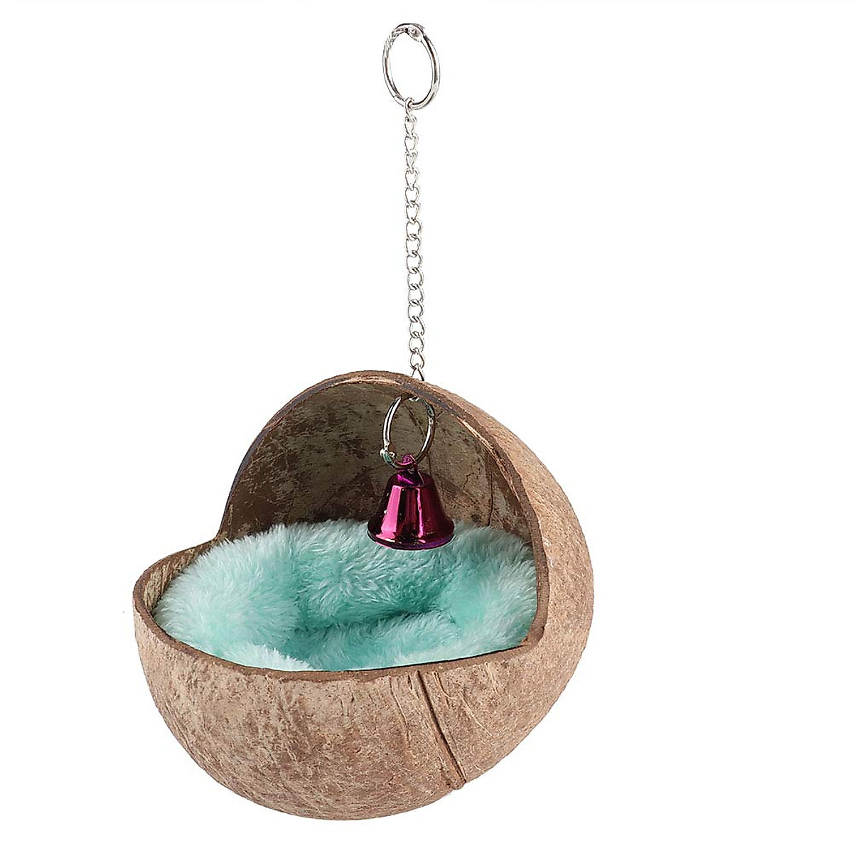 TOPINCN Pet Bird Breeding Nest Coconut Husk Parrot Nesting Box Cage Bed Hatch House Hut with Mat and Bell for Parrot Cockatoo Macaw