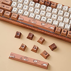 YUNZII Coffee Cat Dye Sub PBT Keycaps,152 Full Keys Dye Sublimation Custom Keycap Set with Key Puller for Cherry Gateron MX Switches Mechanical Gaming Keyboard (Cherry Profile, Coffee Cat)
