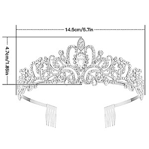 Makone Crystal Queen Crowns and Tiaras with Comb Headband for Women and Girls, Princess Crowns Hair Accessories for Wedding Birthday Halloween Costume Cosplay (01 Silver)