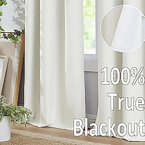 White Full Blackout Curtains for Living-Room with White Coating, Linen Textured Thermal Insulated Window Treatment Set for Bedroom Guest Room Hotel Energy Saving Curtain Panels Grommet Top 40"x84" 2pk