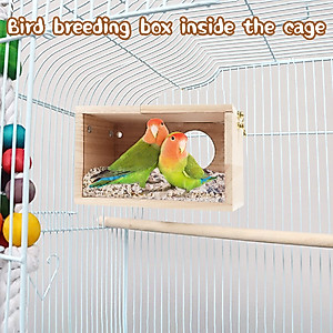 GINDOOR Parakeet Nesting Box Transparent Bird House for Cage Natural Wood Breeding Box for Parrot Parakeet Cockatiel Lovebirds Budgie Conure and Other Small Birds
