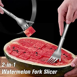 2-in-1 Watermelon Fork Slicer，Watermelon Slicer Cutter，Stainless Steel Watermelon Fork Slicer，Portable Summer Watermelon Cutting Artifact，For Family Parties Camping (A+B)