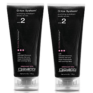 GIOVANNI D:TOX SYSTEM Purifying Exfoliant Body Scrub, 6 oz. Removes Impurities, Activated Charcoal, Super-Antioxidants Acai & Goji Berry, Volcanic Ash, Hypoallergenic, Dermatologist Tested(Pack of 2)