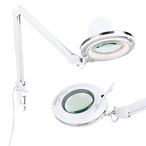 Brightech LightView Pro Magnifying Desk Lamp, 2.25x Light Magnifier with Clamp, Adjustable Magnifying Glass with Light for Crafts, Reading, Close Work - White