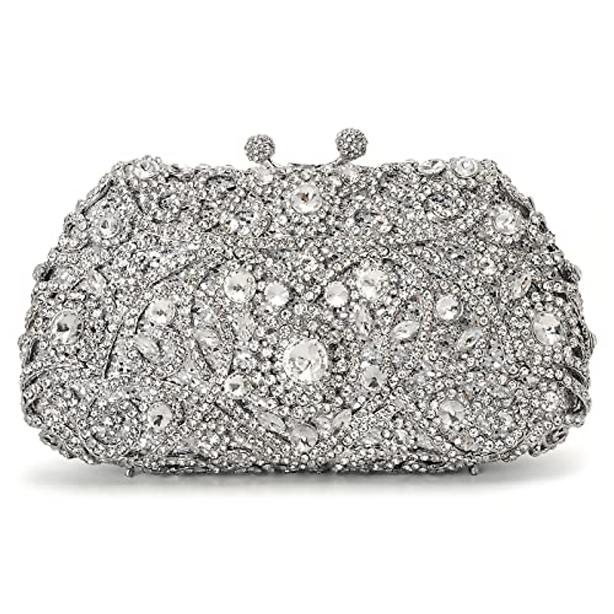 MOSSMON Formal Rhinestone Crystal Clutch Evening Wedding Bag For Women Silver