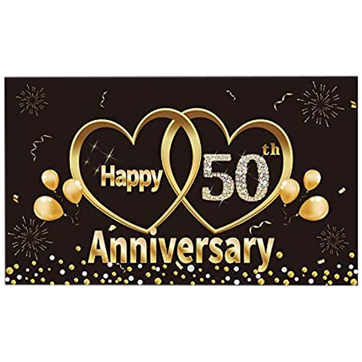 Kauayurk Happy 50th Wedding Anniversary Banner Backdrop Decorations, Black Gold 50 Anniversary Party Poster Supplies, Extra Large 50 Year Anniversary Photography Decor