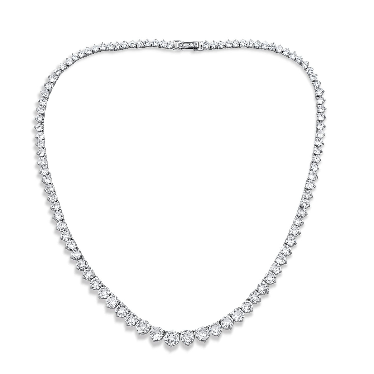 Jewelili Sterling Silver Round Cubic Zirconia Classic Tennis Necklace 16 Inches