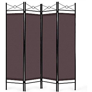 ARLIME 4-Panel Room Divider, 6 ft Wide Steel Frame Screen, Folding Privacy Partition, Freestanding Room Dividers for Home Office (Brown)