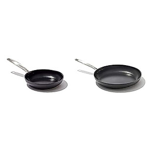 OXO Good Grips Non-Stick Pro Dishwasher safe 12" Open Frypan & Non-Stick Pro Dishwasher safe 8" Open Frypan,Gray,8-Inch
