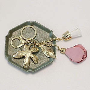 SWJEWEL Flower Keychain Rhinestone Tassel Leaf Key Ring Women Wallet Bag Pendant Charms Gold Pink