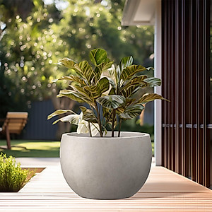 Kante 19.9" Dia Round Concrete Planter, Outdoor/Indoor Large Bowl Plant Pots with Drainage Hole and Rubber Plug for Garden Patio Balcony Home, Weathered Concrete
