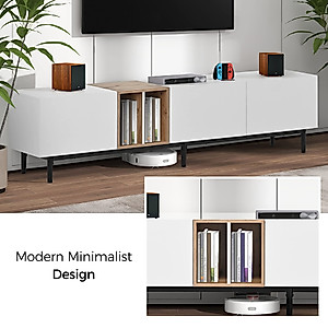 Merax Modern TV Entertainment Center with 3 Cabinets & Open Shelves, Wood TV Stand for TVs Up to 80” for Living Room Bedroom (White)