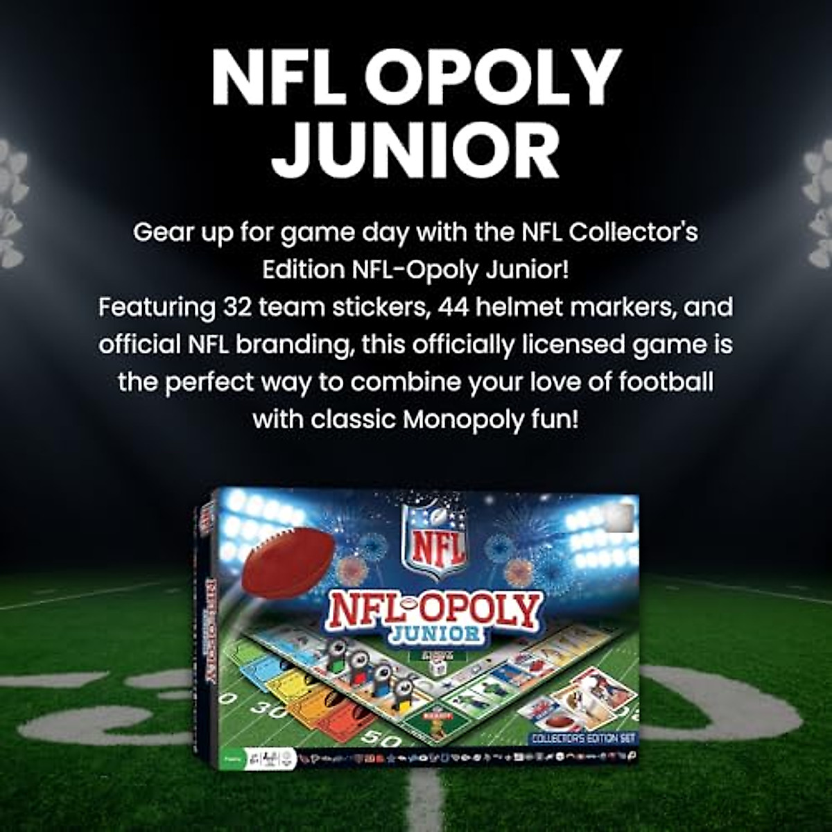 Masterpieces NFL-Opoly Junior Board Game - Collector's Edition Set for Ages 6+ - Officially Licensed NFL Opoly Jr Board Game