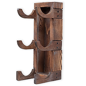 Rustic State Blanc Wall Mounted Wood Vertical Wine Rack and Cork Storage Holder Shelf Organizer for 3 Bottles - Home, Kitchen, Dining Room Bar Décor - Walnut