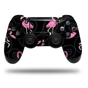 WraptorSkinz Skin Compatible with Sony PS4 Dualshock Controller PlayStation 4 Original Slim and Pro Flamingos on Black (Controller NOT Included)
