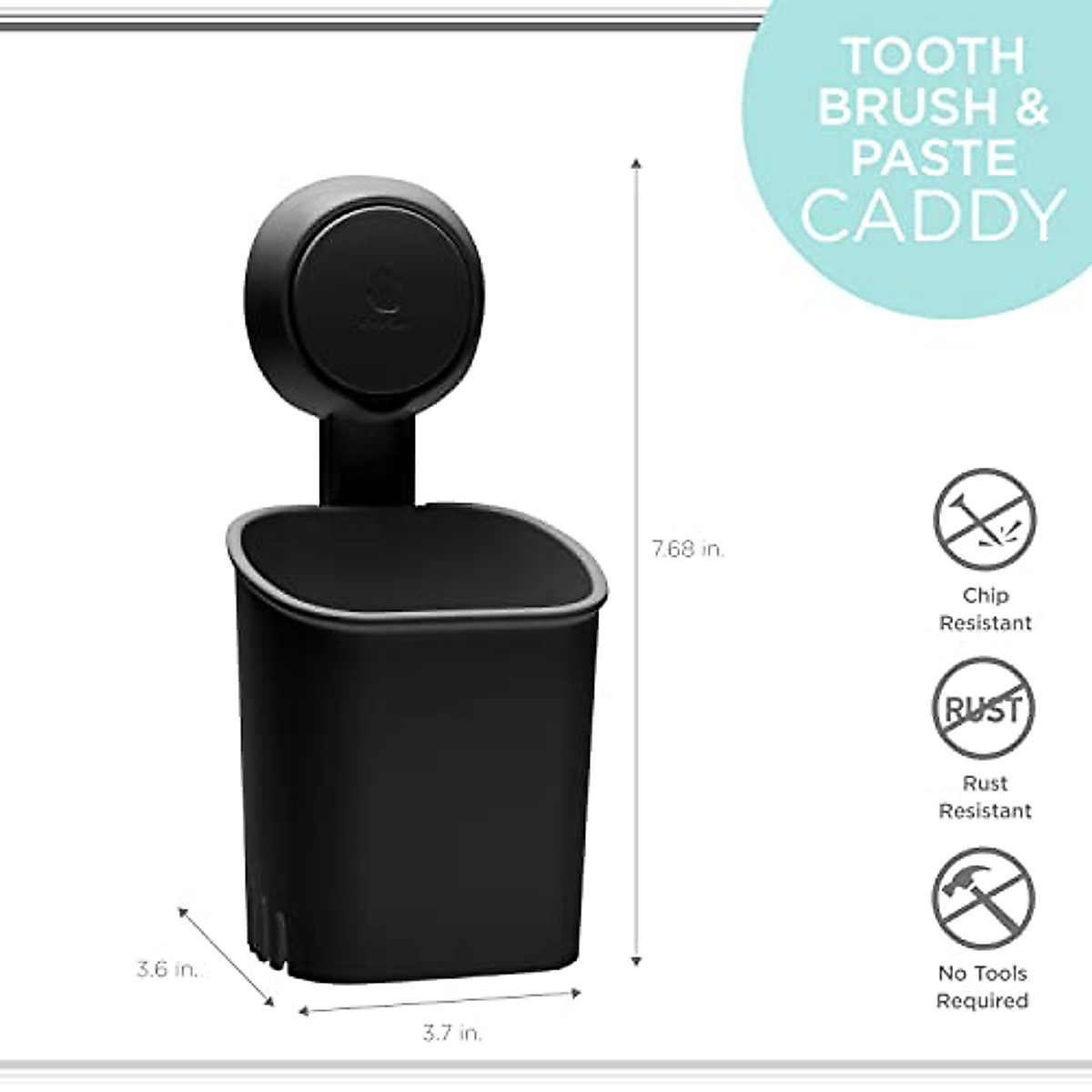 Bath Bliss Power Lock Gel-Suction Toothbrush Holder | Suction Mount | Bathroom Mirror or Wall Hang | No Tools Required | Toothpaste | Razor | Easy Release | Matte Black