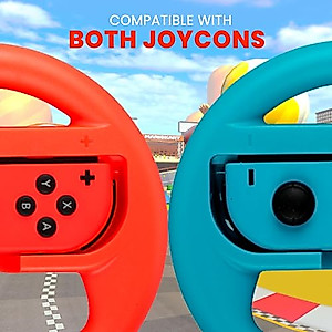 EVORETRO Racing wheel controller grip compatible for Nintendo Switch steering wheels, Nintendo switch controller grip, Mario Kart 8 and Racing games (Comes in Red Blue)