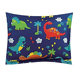 Bedding Haus Twin Kids Comforter Bedding Set (6pc), Multi-Color Dinosaur Design, Fun and Bright Bed Covers Boy Girl Kids, Comforter, Pillow Sham, Toy Pillow, 3pc Sheet Set, Twin 6pc Dino Multi