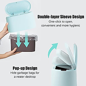SHAIDOJIO Mini Trash Can, Desktop Wastebasket with Lid, Removable Small Garbage Can, Pop Up Tiny Countertop Trash Bin for Desk Office, Bedroom, Bathroom, Vanity, Coffee Bar Tabletop (Light Blue)