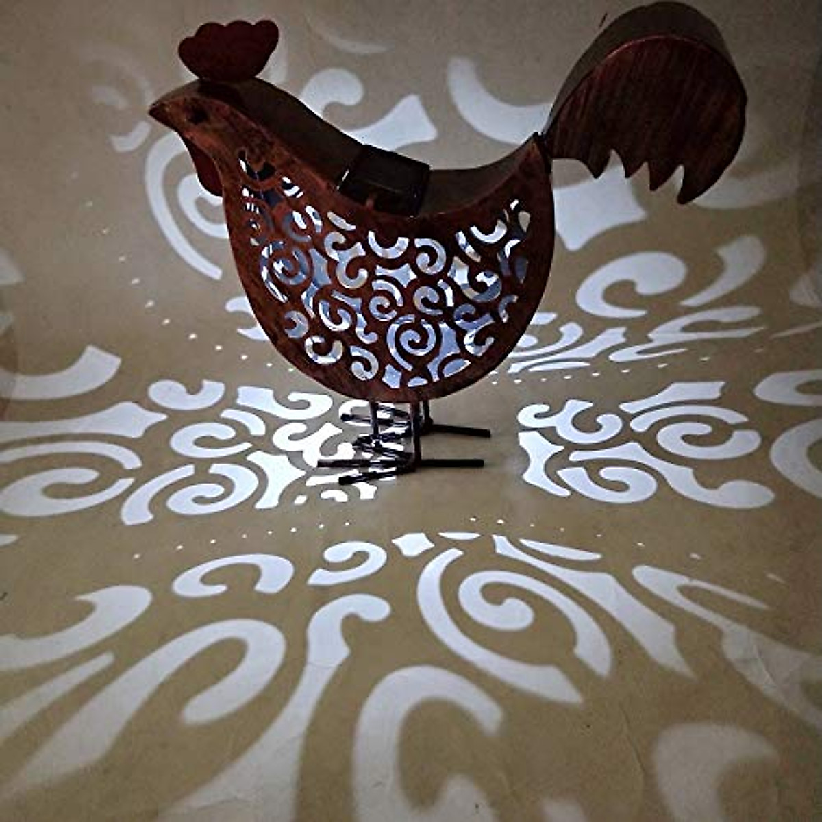JFRISING Solar Metal Scroll Rooster Garden Sculpture, 3 D Rooster Statue Lantern Lights Table Outdoor Solar Light Art Decor & Ornament for Patio Courtyard for Harvest Thanksgiving Halloween Christmas