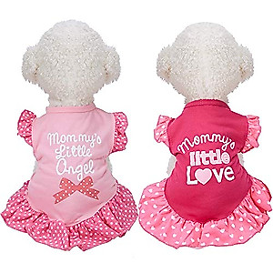 2 Pieces Dog Dresses for Small Dogs Cute Girl Female Dog Dress Mommy Puppy Shirt Skirt Doggie Dresses Pet Summer Clothes Apparel for Dogs and Cats (Love and Angel,Small)