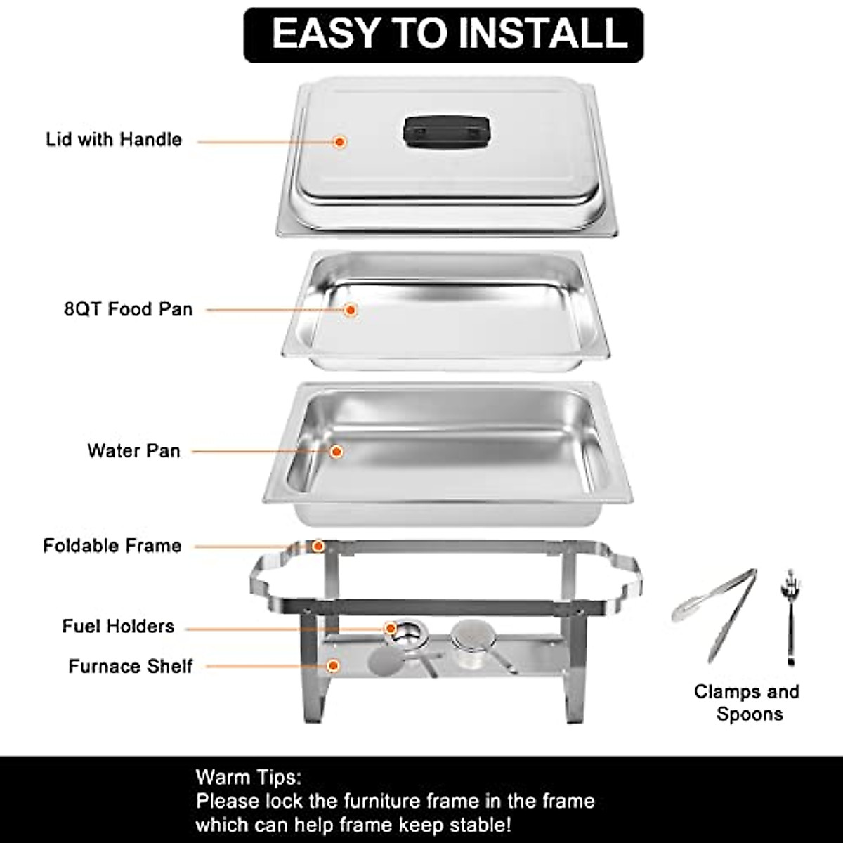 Perossia 3 Packs Chafing Dish Buffet Set Stainless Steel Food Warmer with 8QT 3 Full Size Pans Portable for Parties Catering Buffet Servers and Warmers