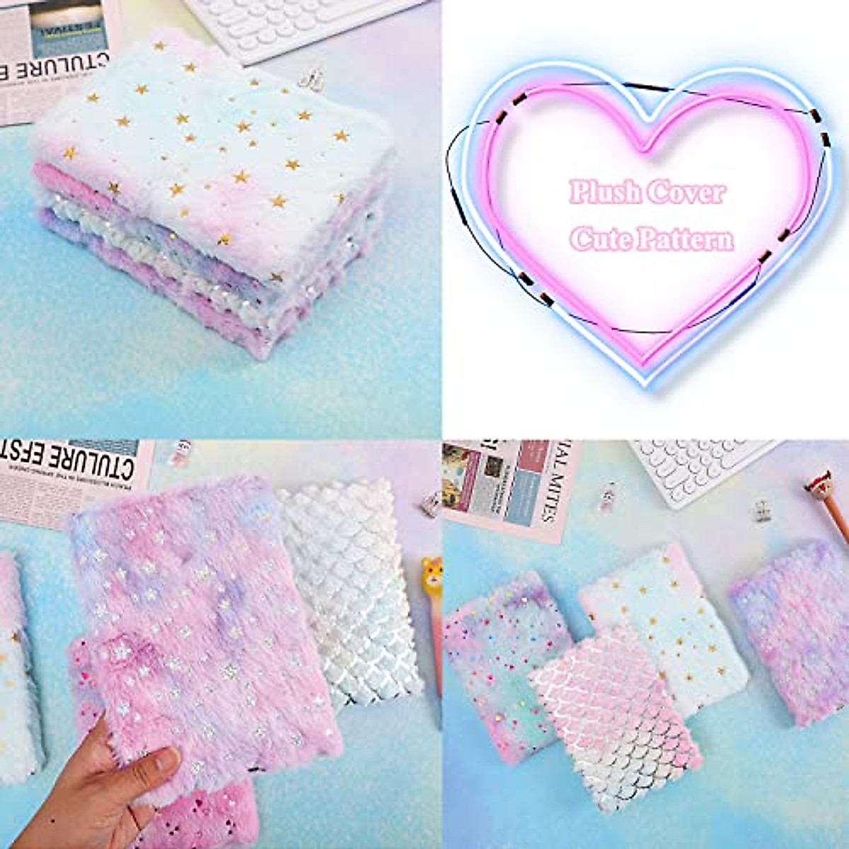 Garden Miller Plush Journal for Girls Ages 6-8-10-12, Kids & Teens Notebook Journals for Writing, Self-Expression & Creativity, Gift for Kids Girls, 8.5"x6",160 Pages(Colorful Heart)