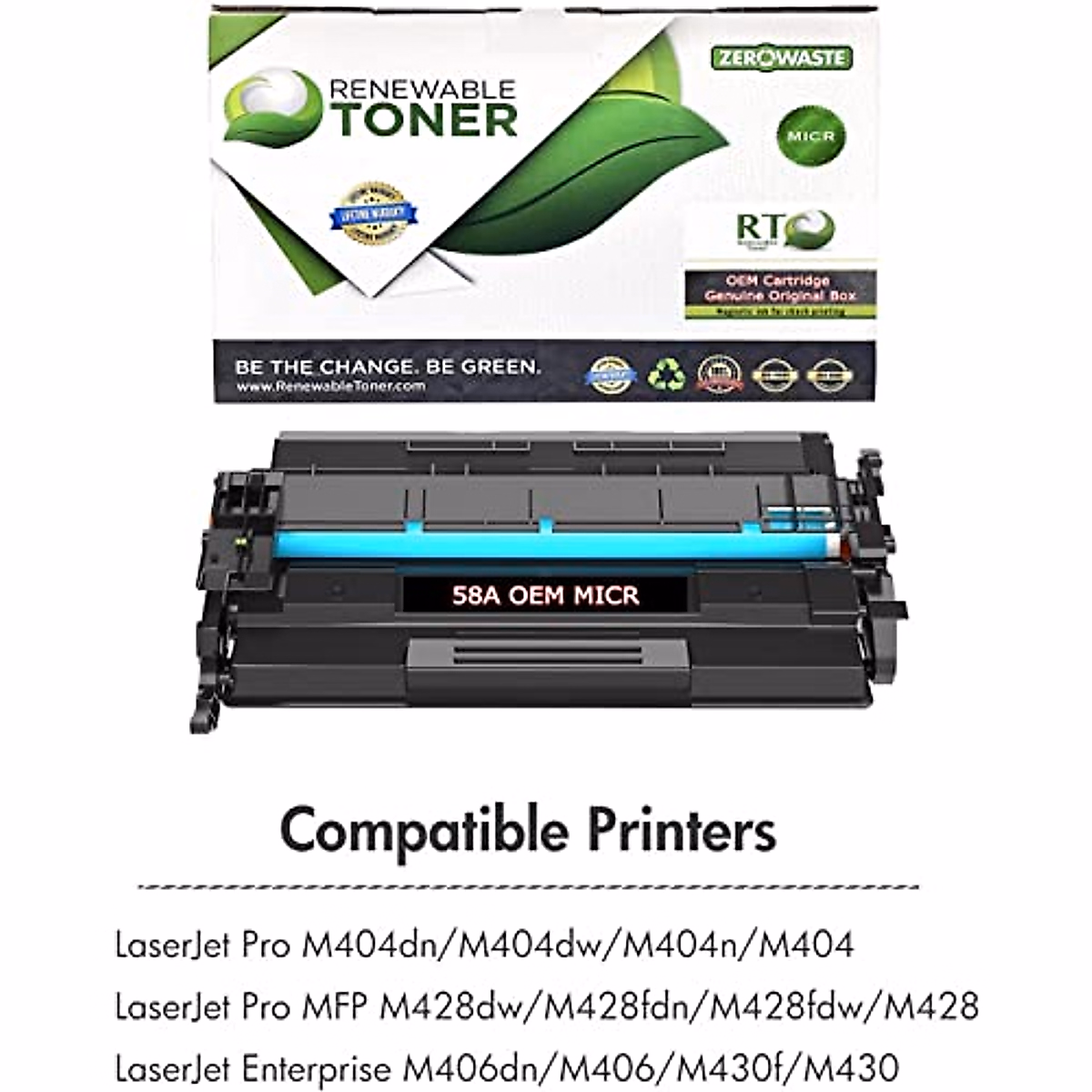 RT MICR Compatible Replacement for 58A CF258A 258A OEM Modified Toner | Laser Pro M404n M404dn M404dw MFP M428fdw M428fdn M428dw M404 M428 | 58X CF258X Check Printer Cartridge