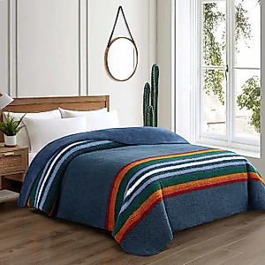 Pendleton Oeko-Tex Sherpa Fleece Blanket (Serape Strip, Queen (U.S. Standard))